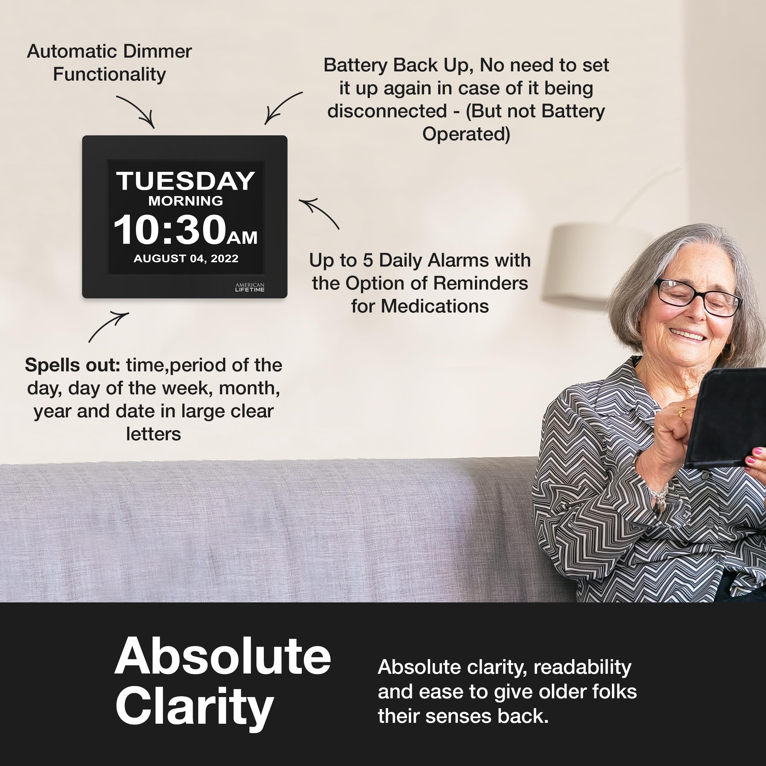 Mua American Lifetime New 2025 Dementia Clock Large Digital Clock for ...