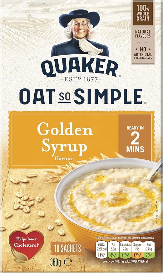 Quaker Oats Oat So Simple Golden Syrup Porridge Sachets, 10 x 36 g ...