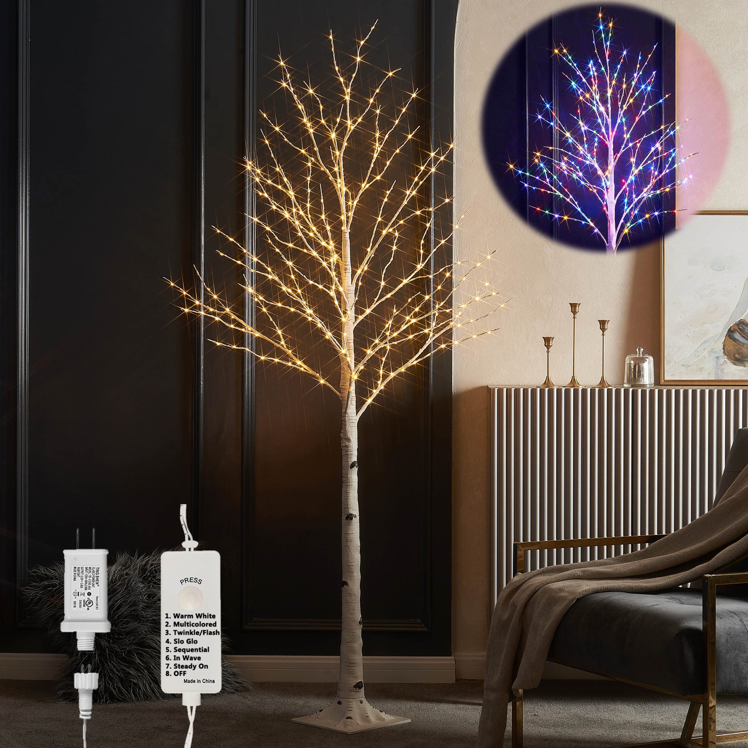 LITBLOOM Lighted Birch Tree Plug in with 8 Functions 6FT 330 Multi ...