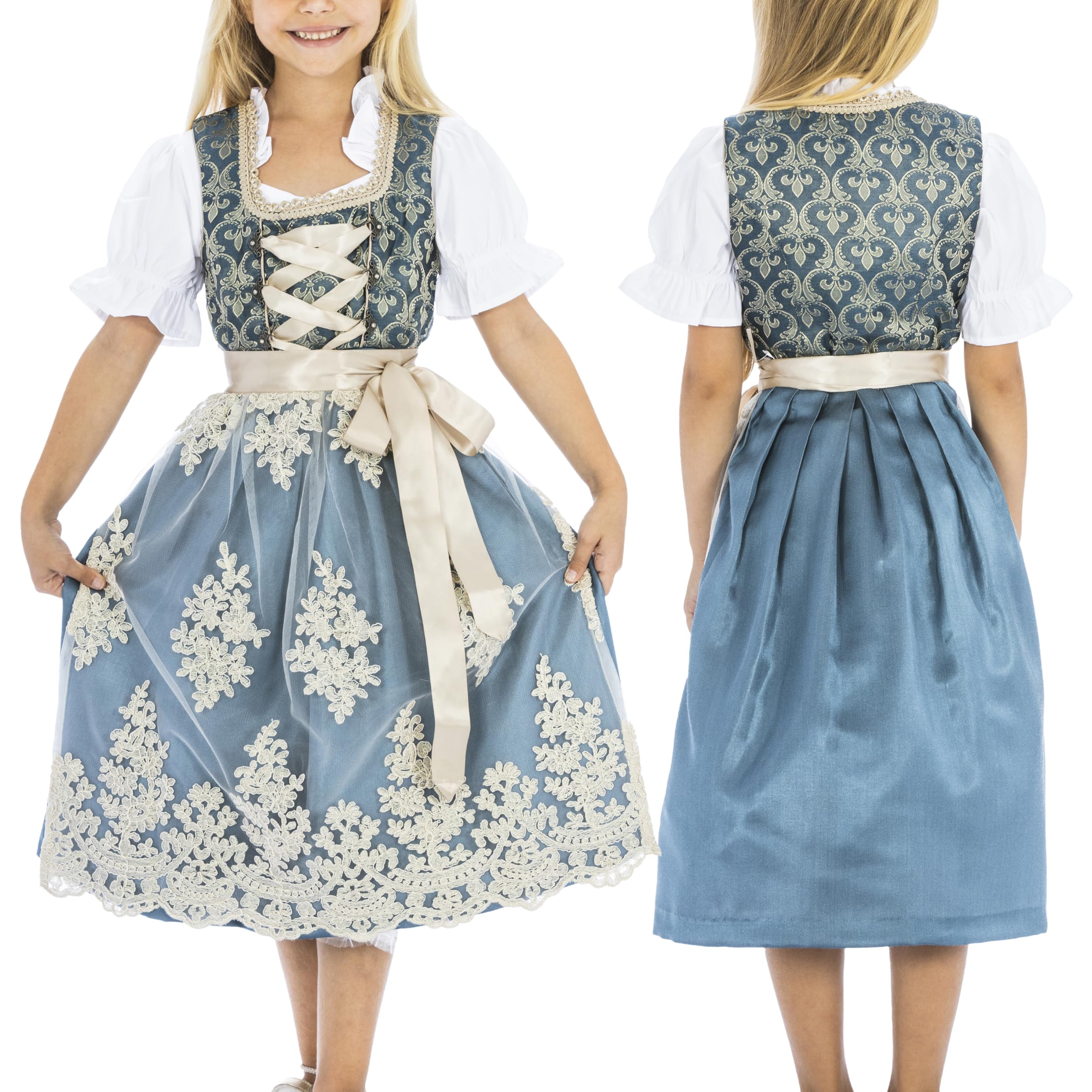 BAVARIA TRACHTEN Kids Dirndl Dress: Authentic German Alpine Oktoberfest ...