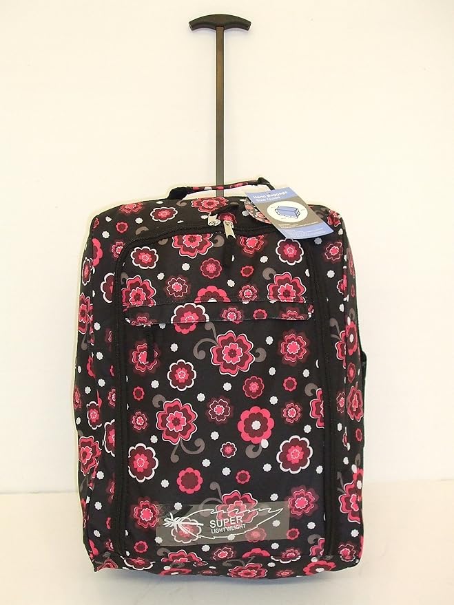 Black Flower Borderline 2 Wheeled Super Lightweight Hand Luggage ...