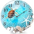 Amazon.com: WISKALON Coastal Nautical Glass Wall Clock with Seashell ...