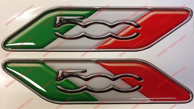 Fiat 500 Logo Italian Flag Pair 3D Effect Resin Stickers Fiat 500, 500 ...