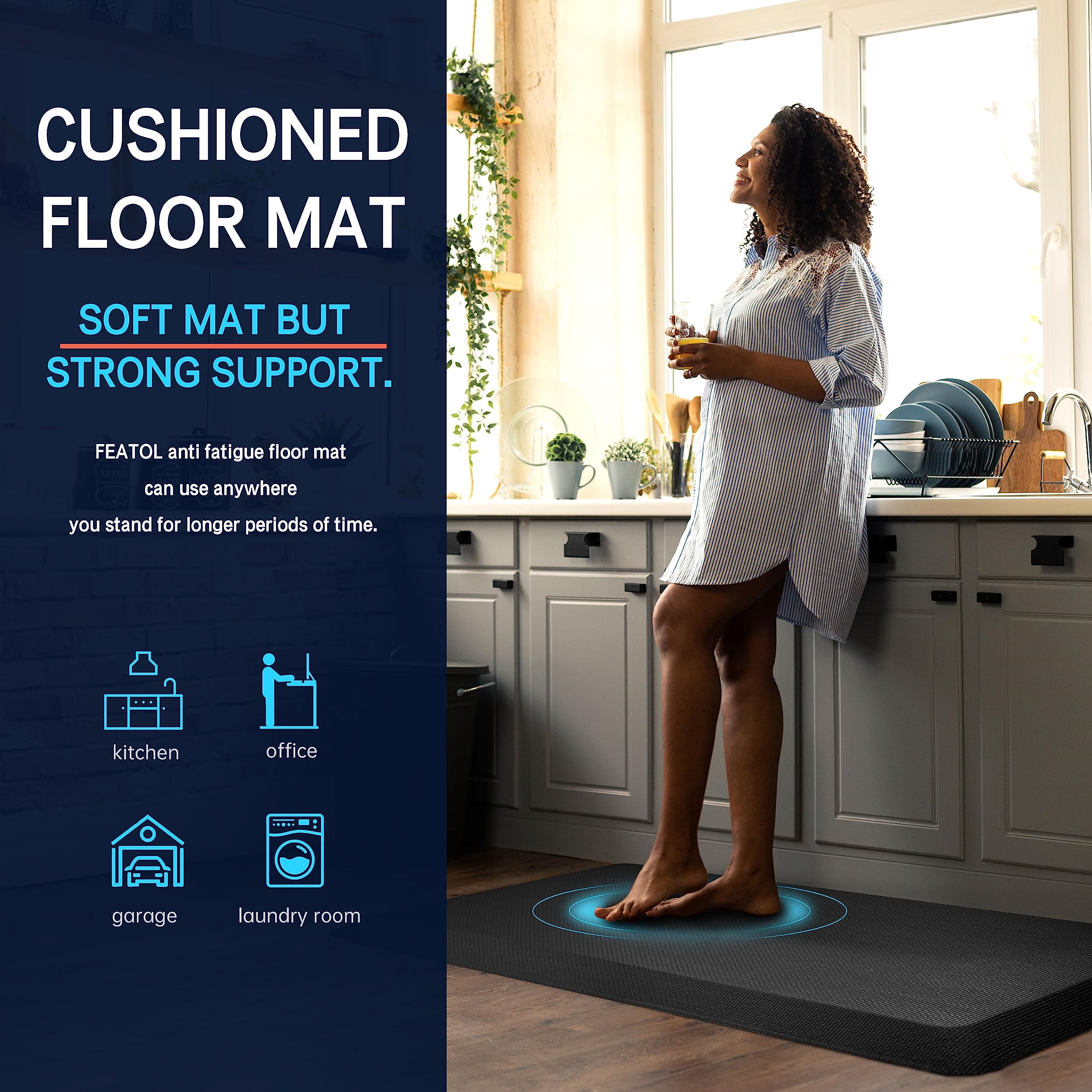 FEATOL Anti Fatigue Mats For Standing, 9/10 Extra Thick Ergonomic ...