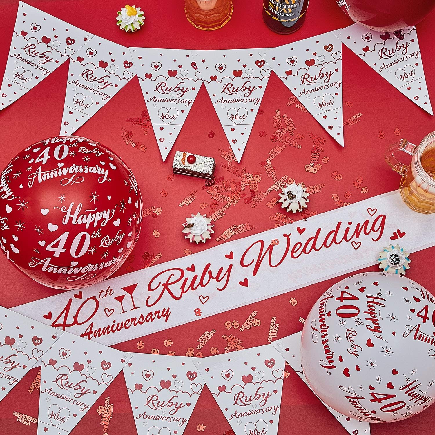 29 Pieces 40th Anniversary Decorations Set Ruby Anniversary Banner ...
