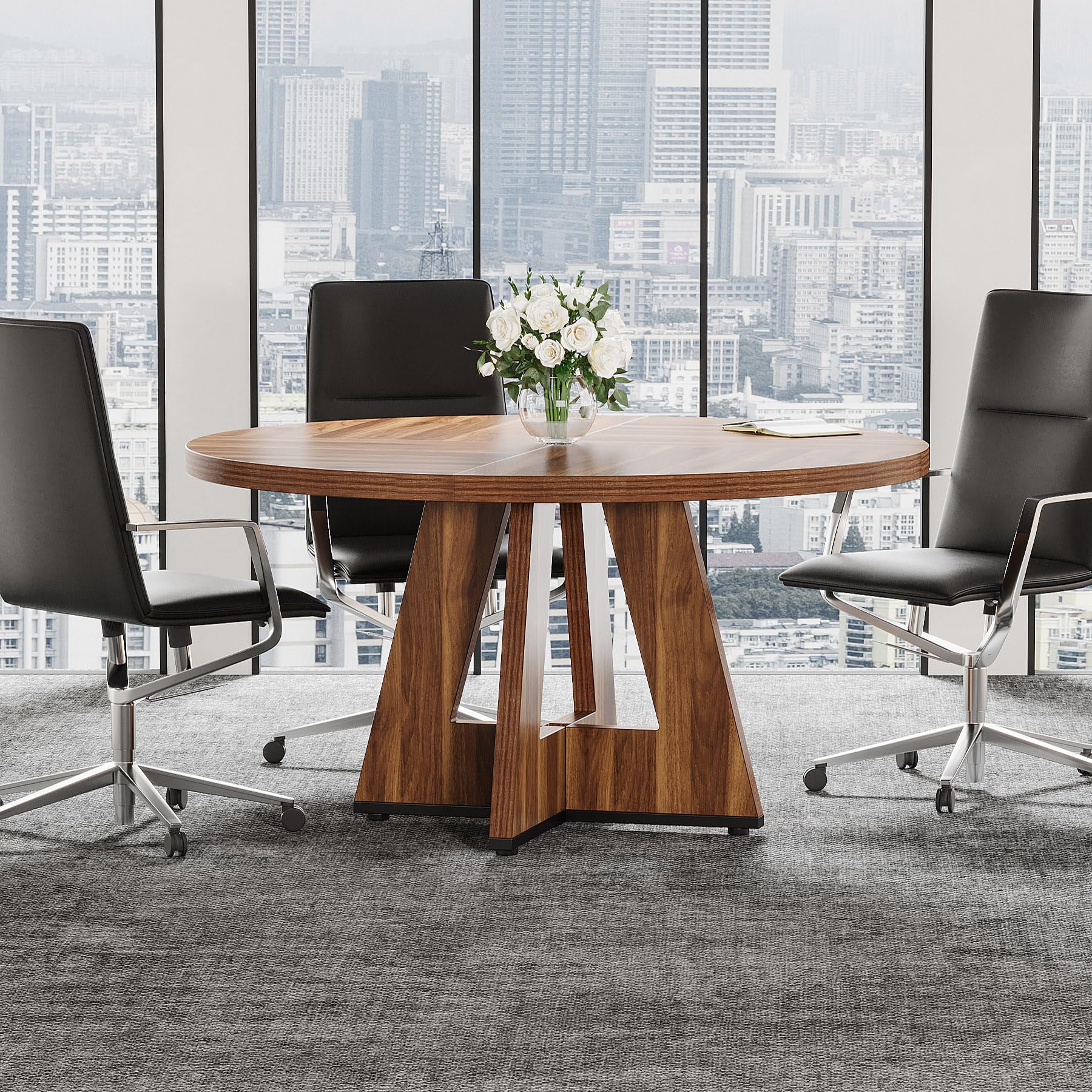 Tribesigns 47-Inch Round Conference Table For 4-6, Wooden Meeting Room ...