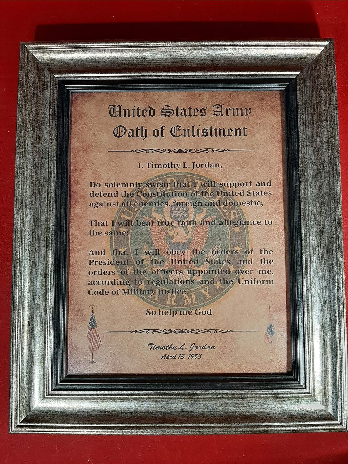 Amazon.com: US Army Oath of Enlistment Aged Parchment PERSONALIZED ...