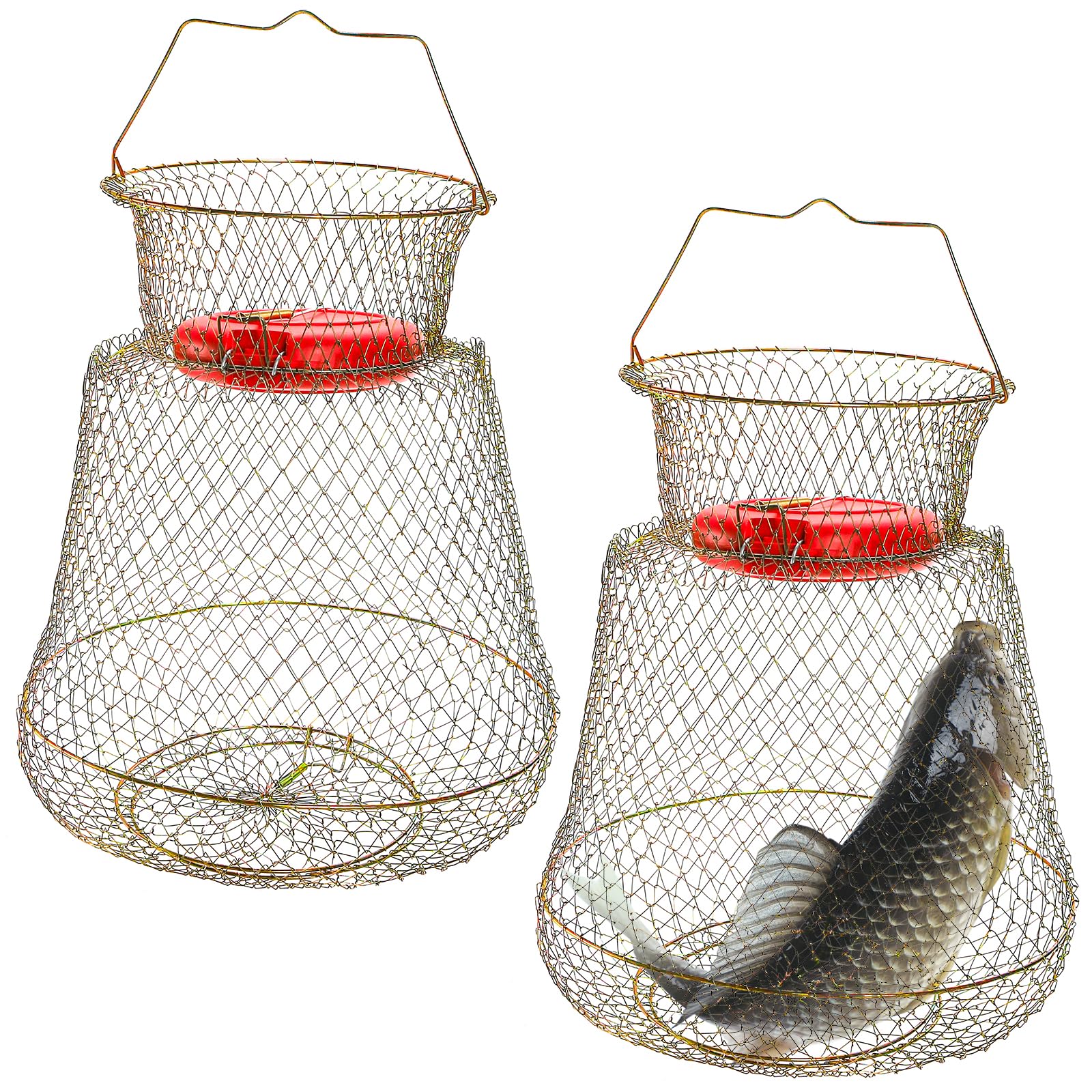 Bekith 2 Pack Galvanized Steel Wire Fish Basket, Collapsible Fishing ...