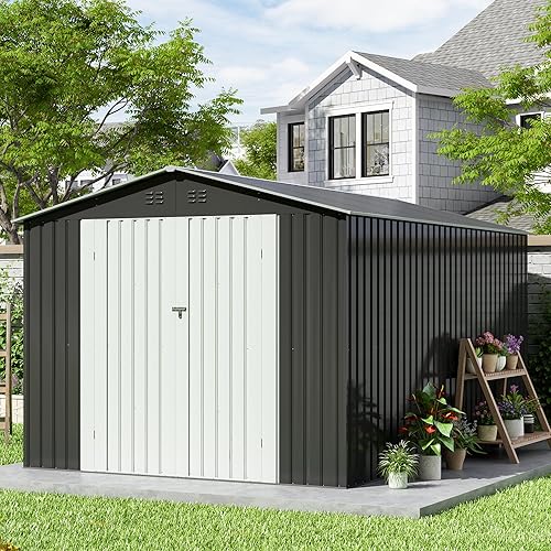 HOGYME 8x12 FT Outdoor Storage Shed, Large Metal Shed with Sturdy Frame ...
