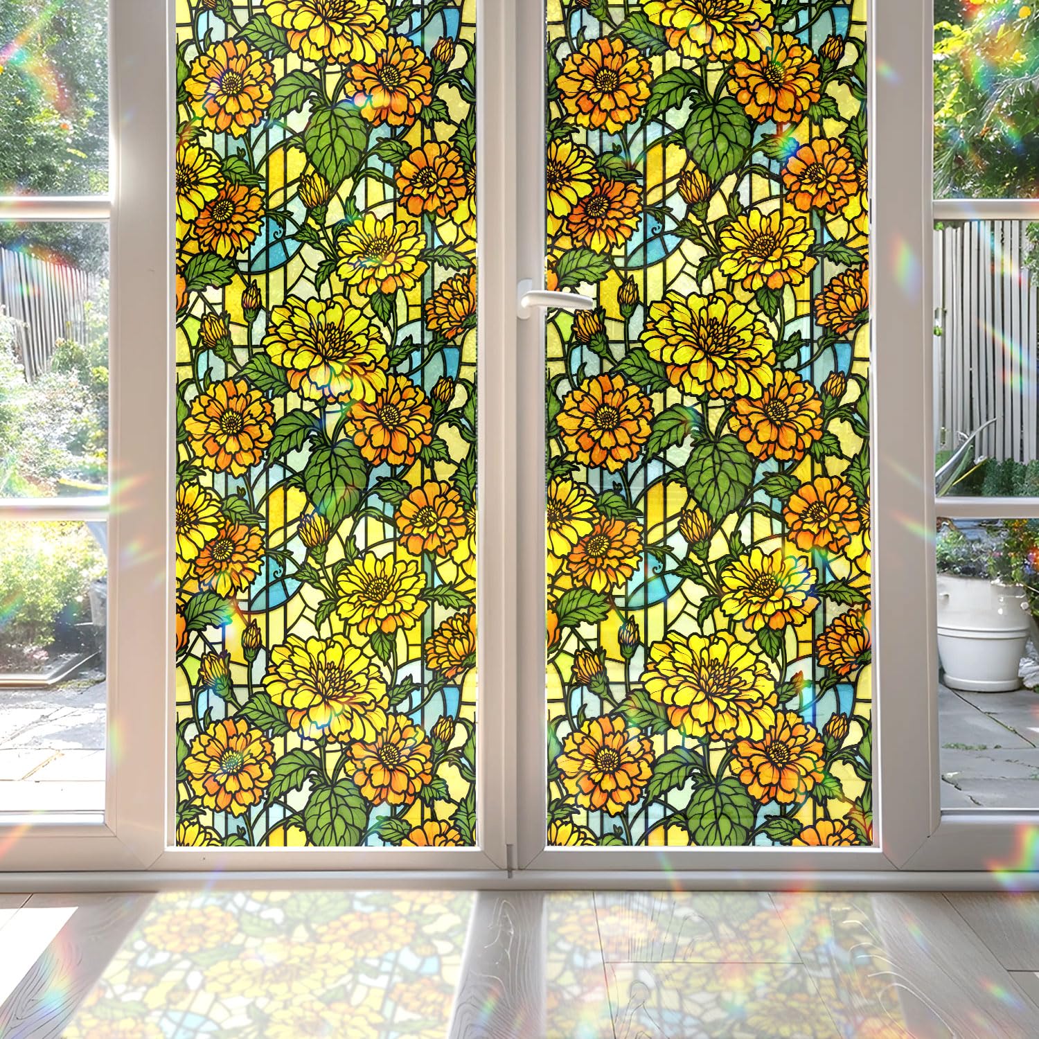 2PCS 17.7x39.4inch Marigold Stained Glass Window Film, Marigold Stained ...