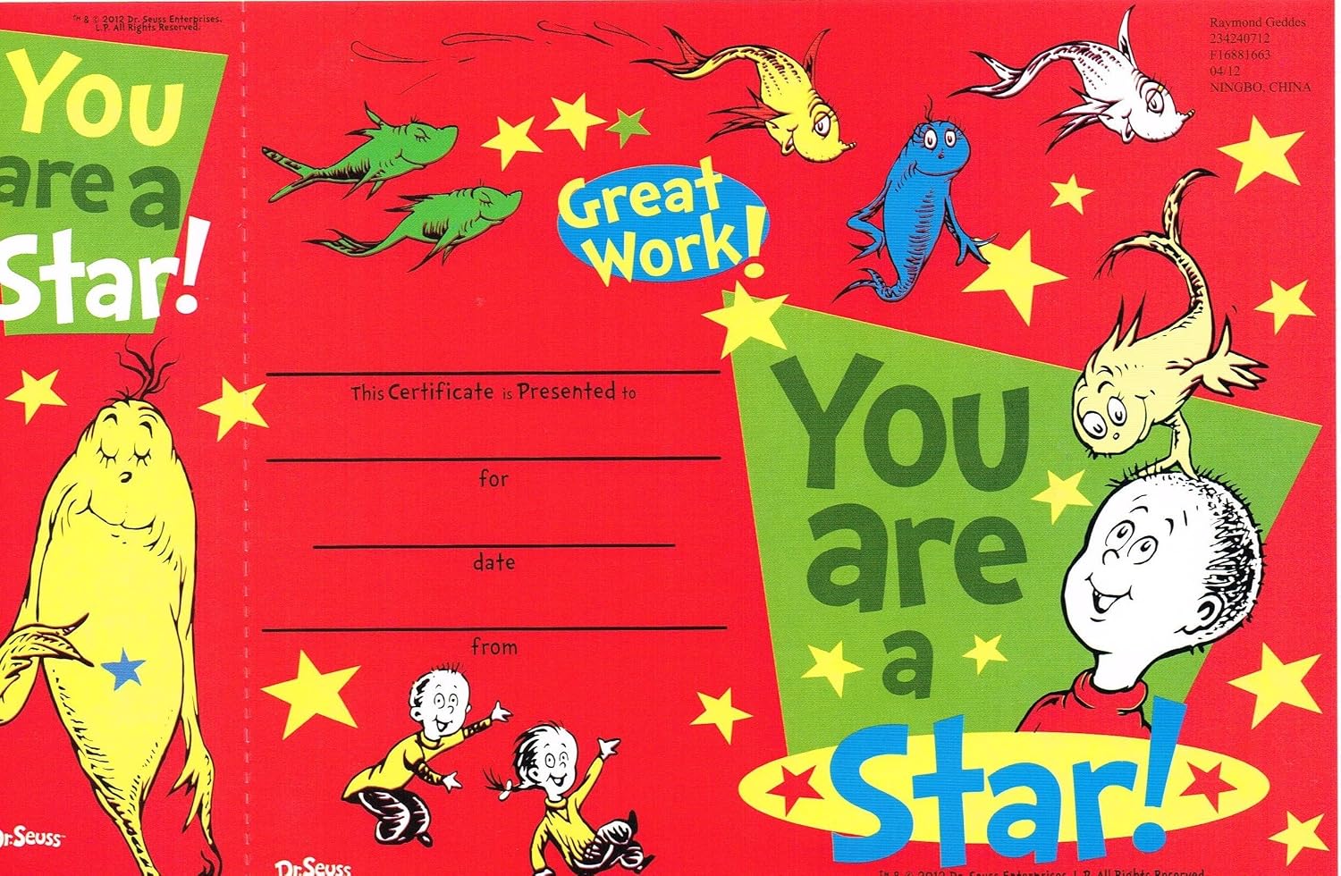 Dr. Seuss "You Are a Star!" Reward Certificates - 6 Counts: Amazon.co ...