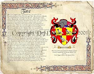 Tate Coat of Arms/ Family Crest on Fine Paper and Family History Buy 1 ...