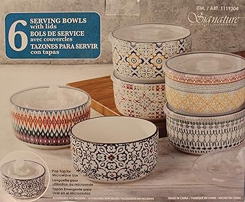 Signature Housewares 6-piece Stoneware Storage Bowls: Amazon.co.uk ...