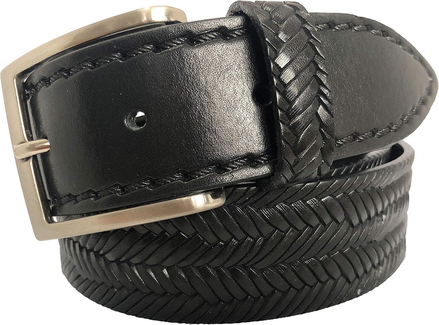 MENS ITALIAN LEATHER BRAID WEAVE EMBOSSED 40MM TROUSER BELT: Amazon.co ...