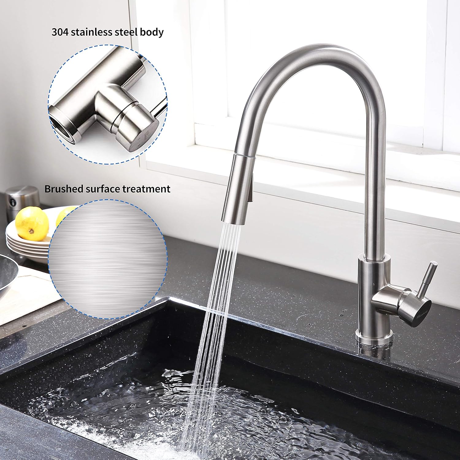 Housfurd Kitchen Mixer Tap with Pull-Out Dual Spray Head 304 Stainless ...