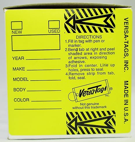 Amazon.com : Yellow - Genuine Versa-Tag Yellow Key Tags, Self ...