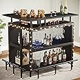Tribesigns Home Bar Unit, L-Shaped Bar Table with Stemware Racks and 2 ...