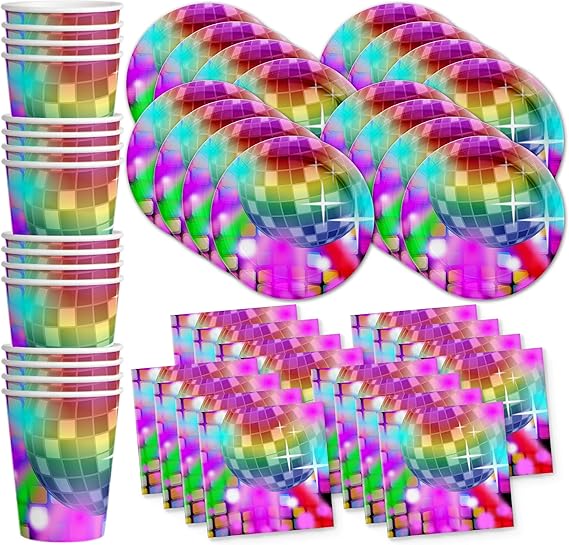Disco Birthday Party Supplies Set Plates Napkins Cups Tableware Kit for ...