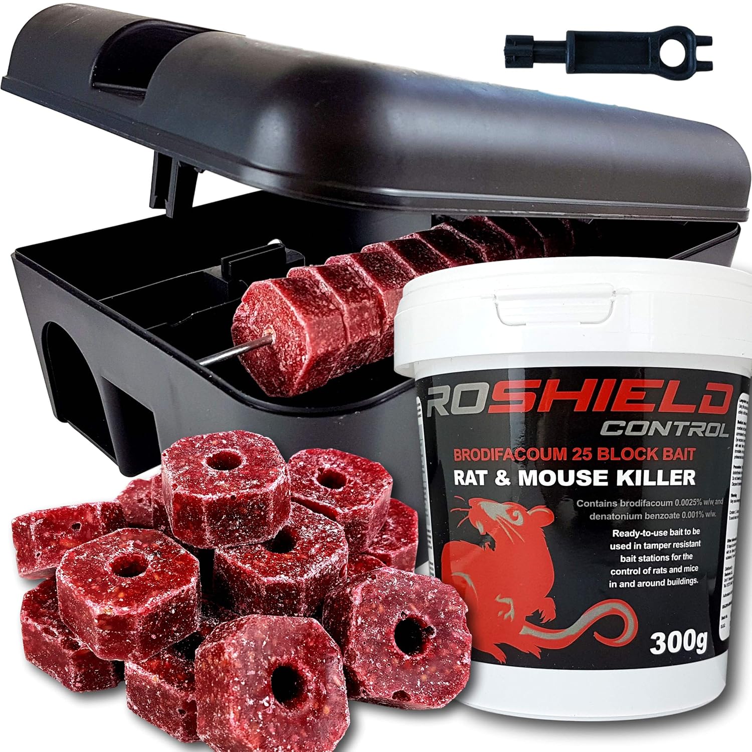 Roshield 900g Single Feed Rat Poison Blocks & 3 Tamper Resistant Bait ...