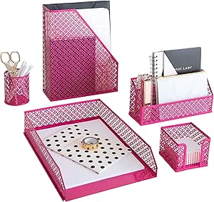 Amazon.com : Blu Monaco Pink Office Supplies Hot Pink Desk Accessories ...