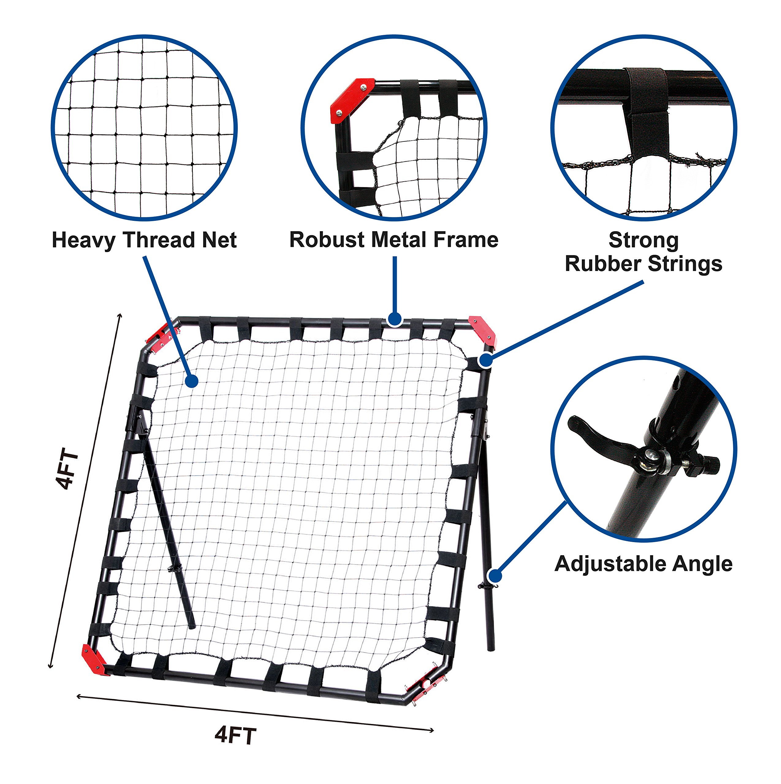 NET PLAYZ Easy Playz Portable Soccer Rebound Net, 4 Ft x 4 Ft, Easy Set ...