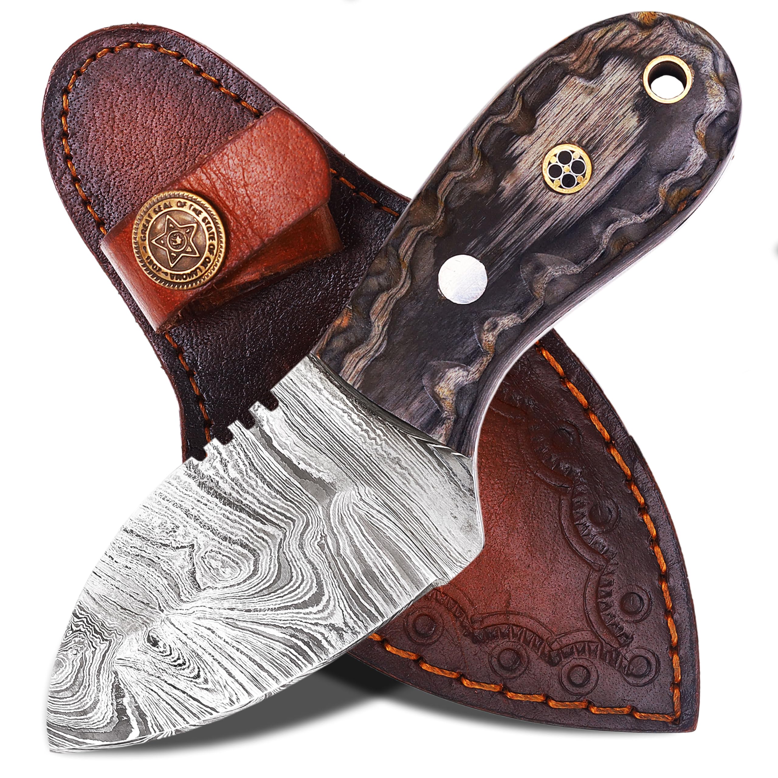Ancilla 10? Handmade Damascus Hunting Knife with Leather Sheath ...