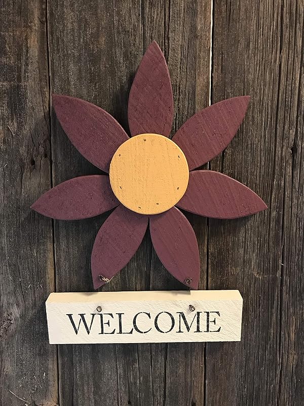 Amazon.com: Wood Flower with Welcome Sign Patio Furniture Artwork ...