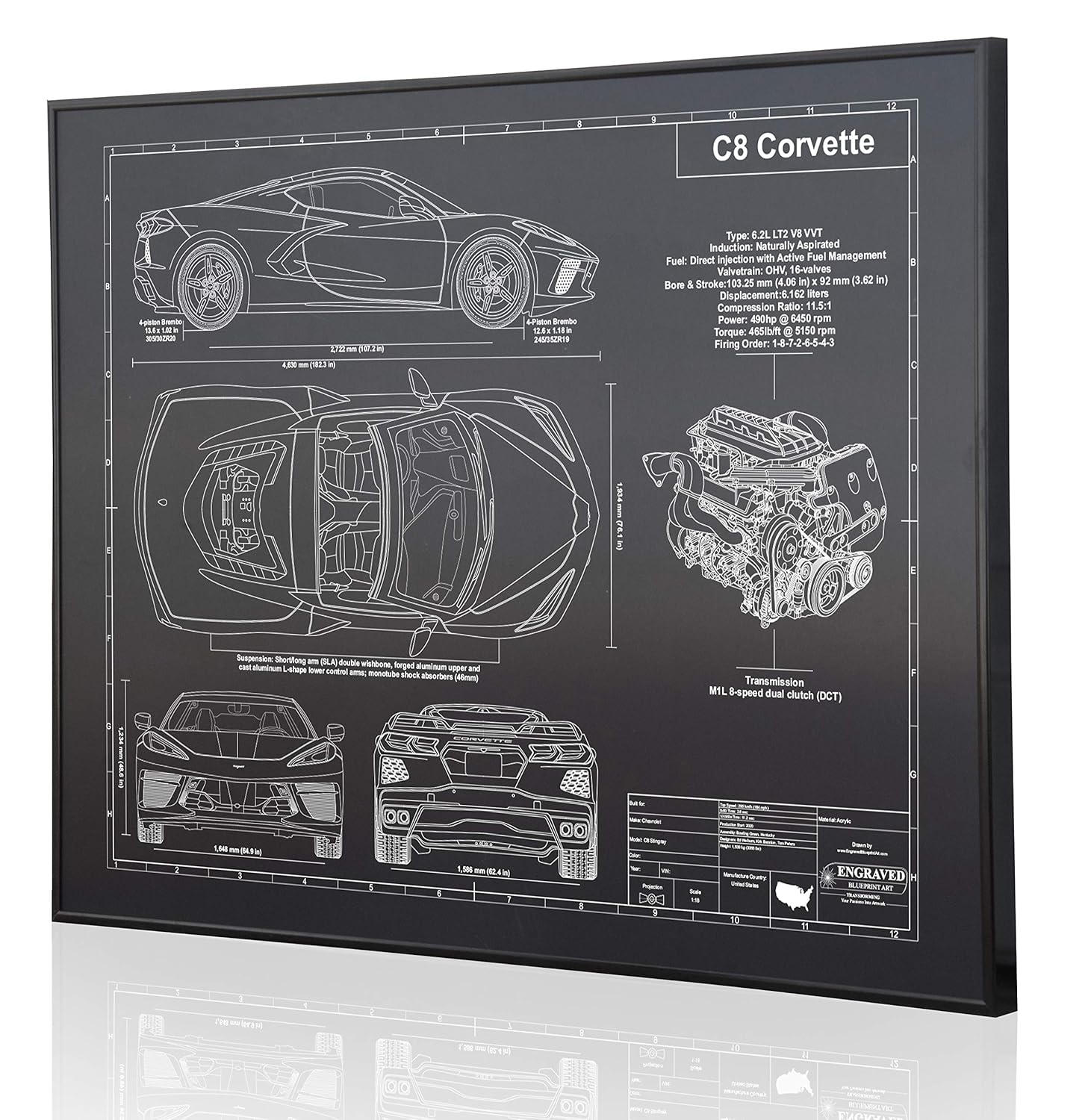 Amazon.com: C8 Corvette Stingray Blueprint Artwork-Laser Marked ...