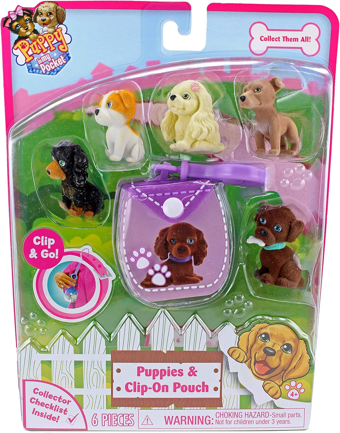 Amazon.com: Puppy In My Pocket 6 Purple Clip-On Pouch and 5 Cute ...