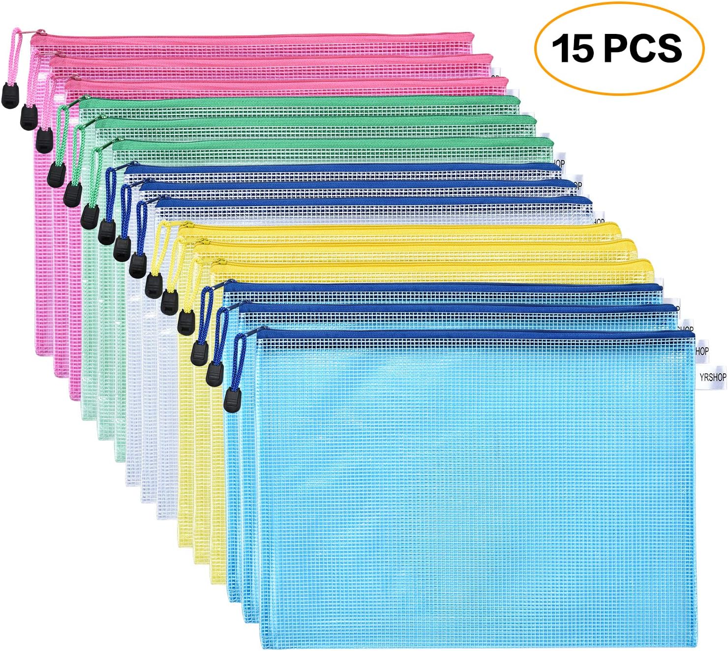 Zipper File Wallet A4 Plastic Wallet 15 Pieces File Document Bags