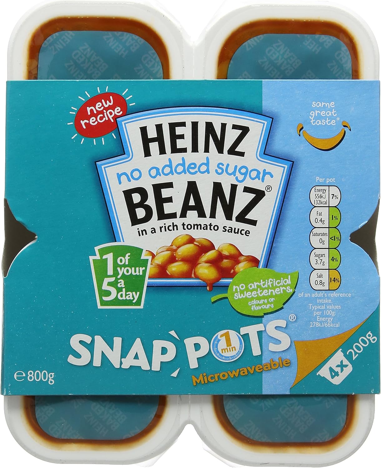 Heinz Beanz No Added Sugar Snap Pots, 200 g (Pack of 4): Amazon.co.uk ...