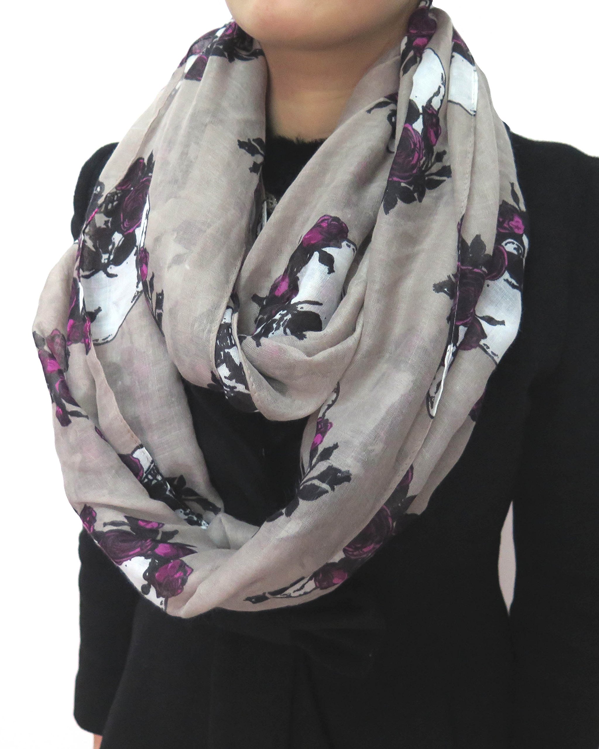 Lina & Lily Gothic Style Rose Skull Print Women's Infinity Scarf ...