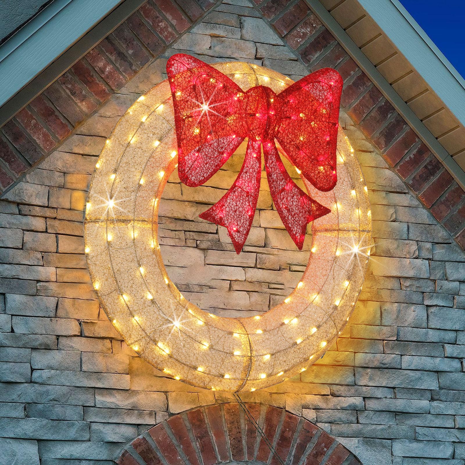 Lighted Christmas Wreaths, 48’’ Handmade Classic Christmas Wreaths with ...