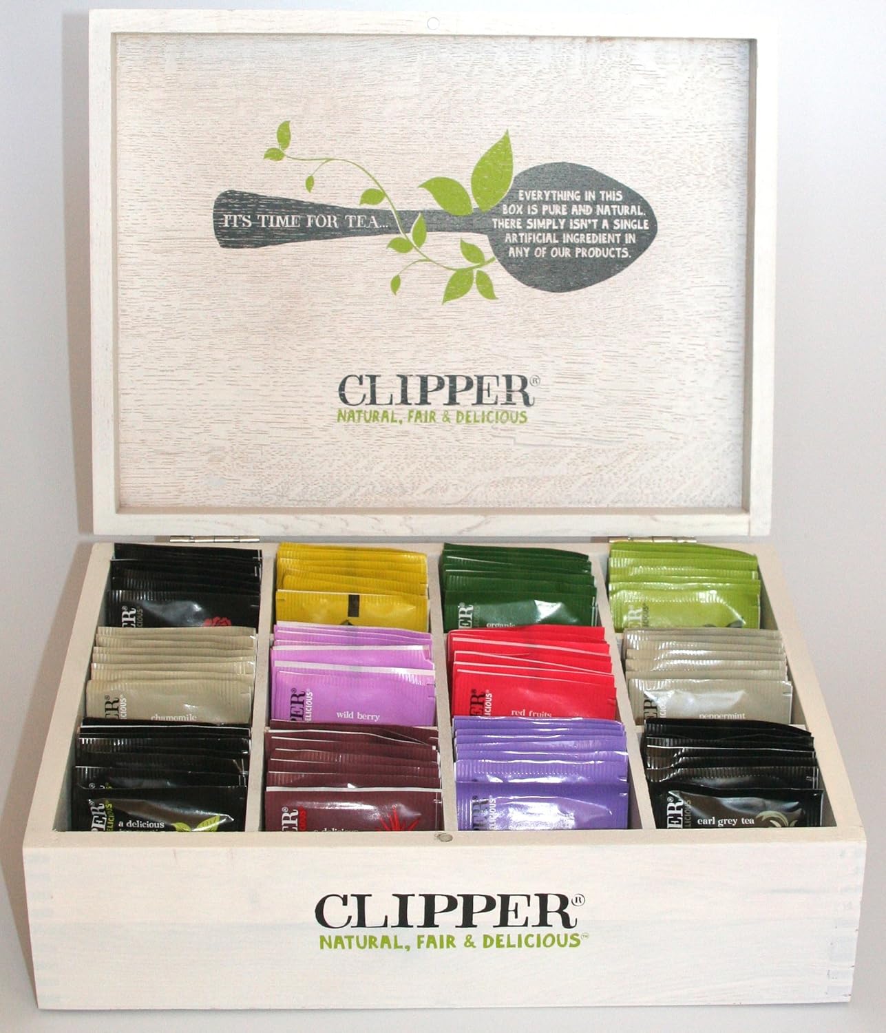Clipper 12 Compartment Wooden Luxury Tea Chest Caddy with 80 Tea Bags ...