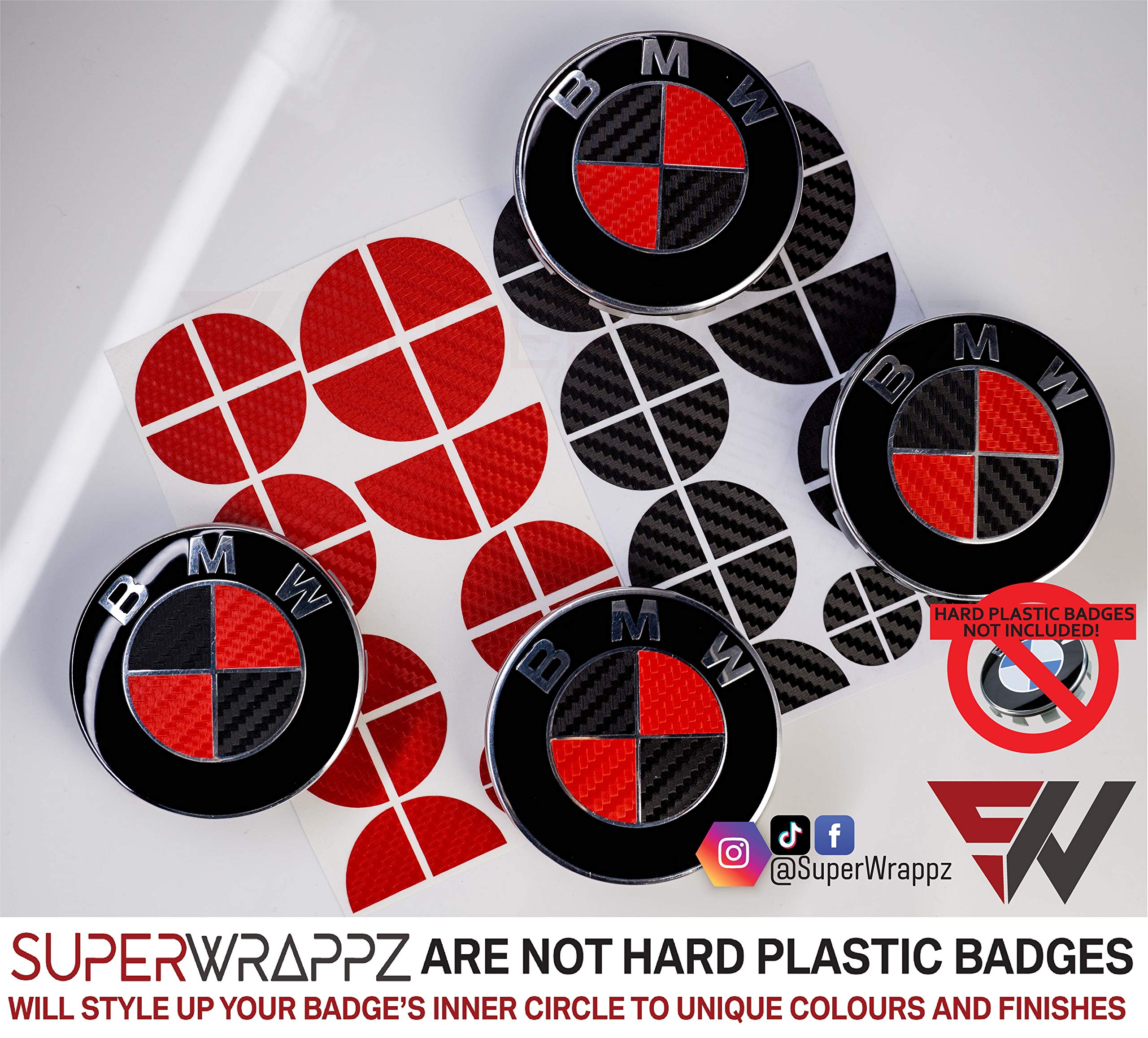 Buy SuperWrappz Black & Red Carbon Badge Emblem Overlay FOR BMW Sticker ...