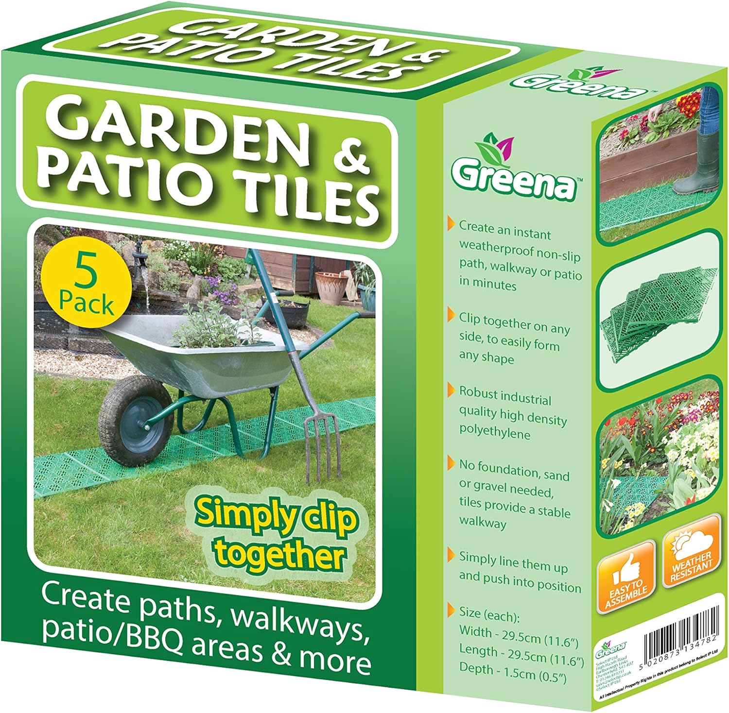 Greena® Garden Tiles - 5 Pack - Creates a path that stops gardens ...