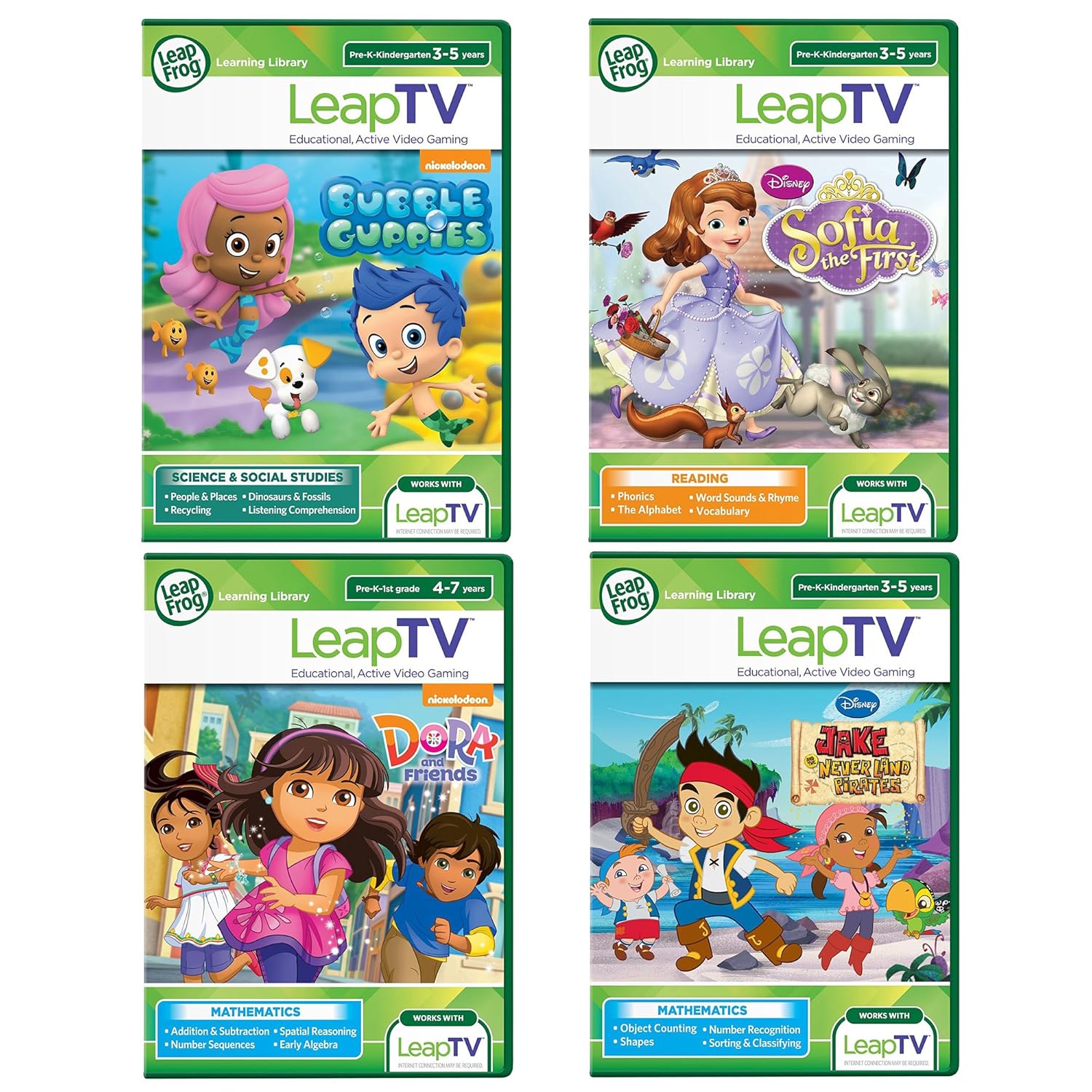 LeapFrog LeapTV 4PC Learning Set: Bubble Guppies, Dora & Friends, Jake ...