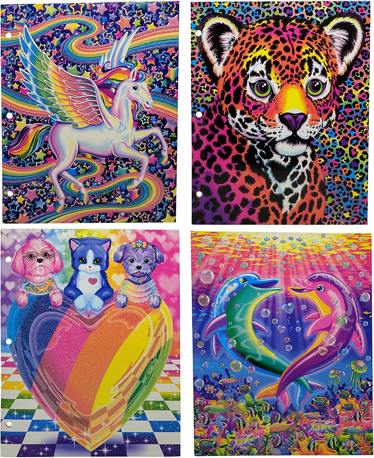 Amazon.com : Lisa Frank 3 Ring Pocket Folders with Glitter Covers – Set ...