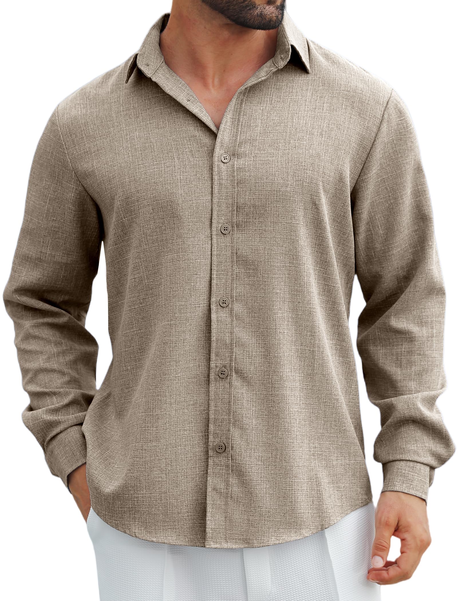 MAPICK Mens Untucked Linen Shirts Long Sleeve Button Down Wrinkle Free Business Casual Shirts ...