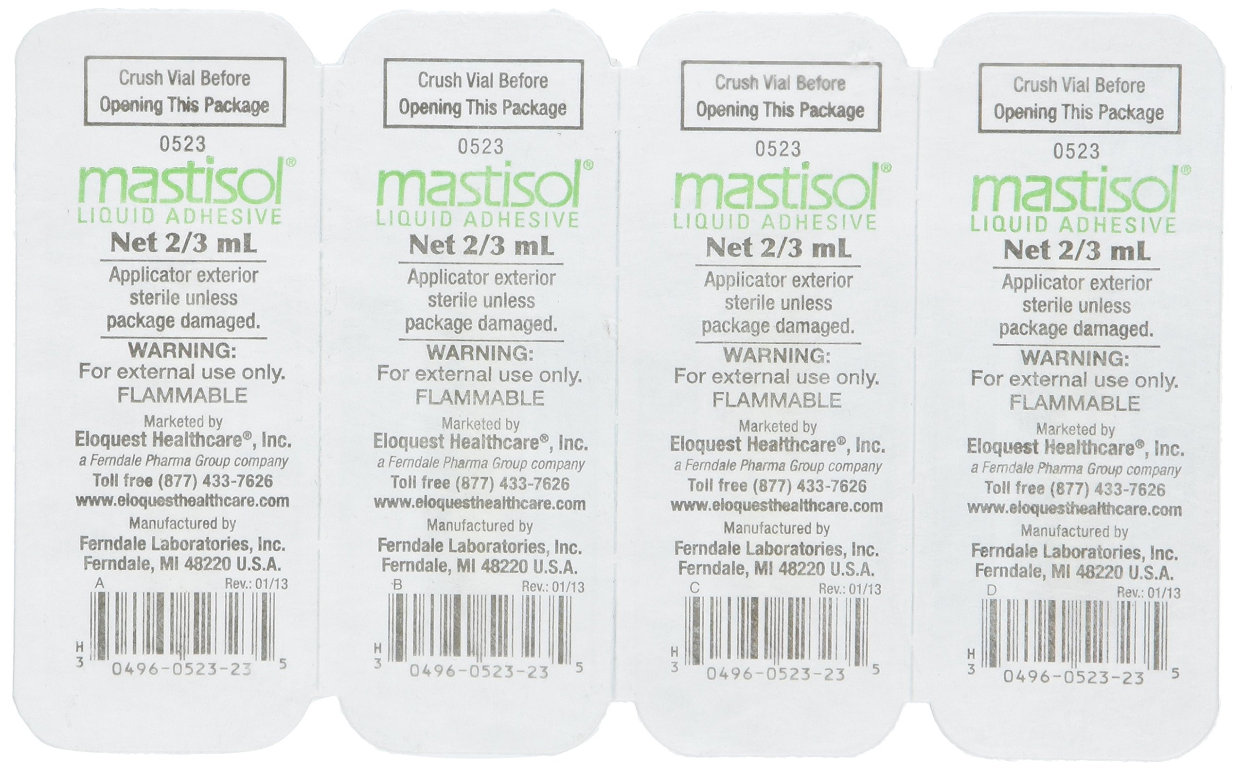 Mastisol Medical Liquid Adhesive 2/3 mL Vials, Four (4) Vials- Buy ...