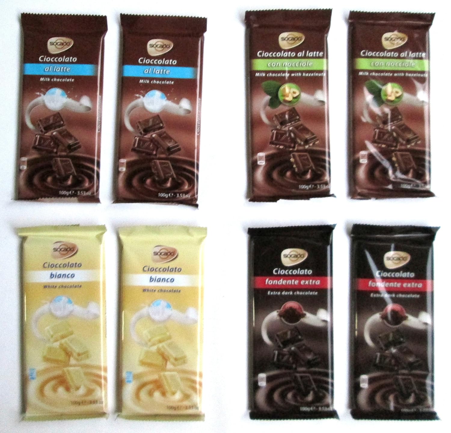 Socado: Set of 8 Bars of Chocolate (Extra Dark, Milk, Milk with ...