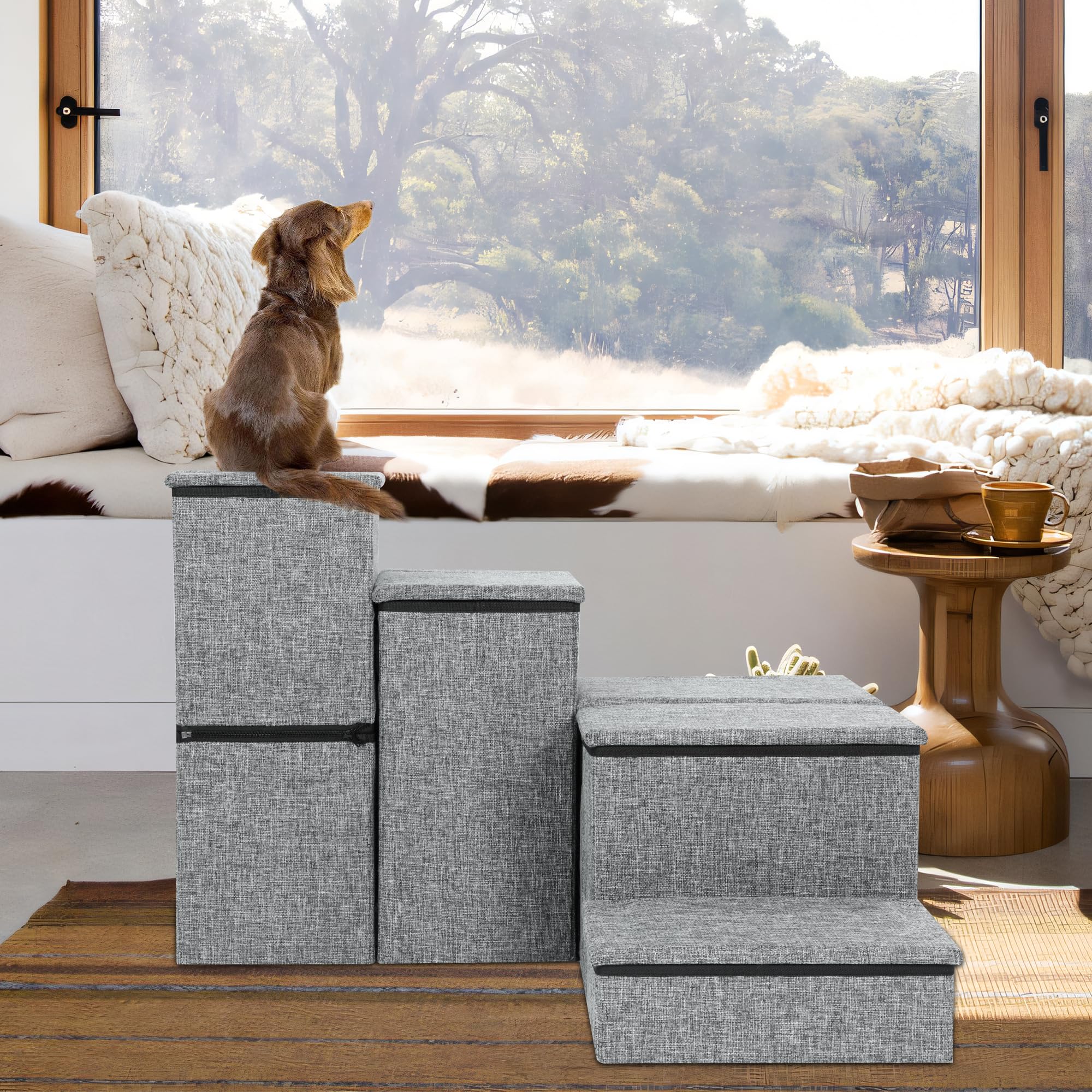 HOMBYS L Shape Dog Window Perch, Dog Stair for High Bed, Foldable Dog ...