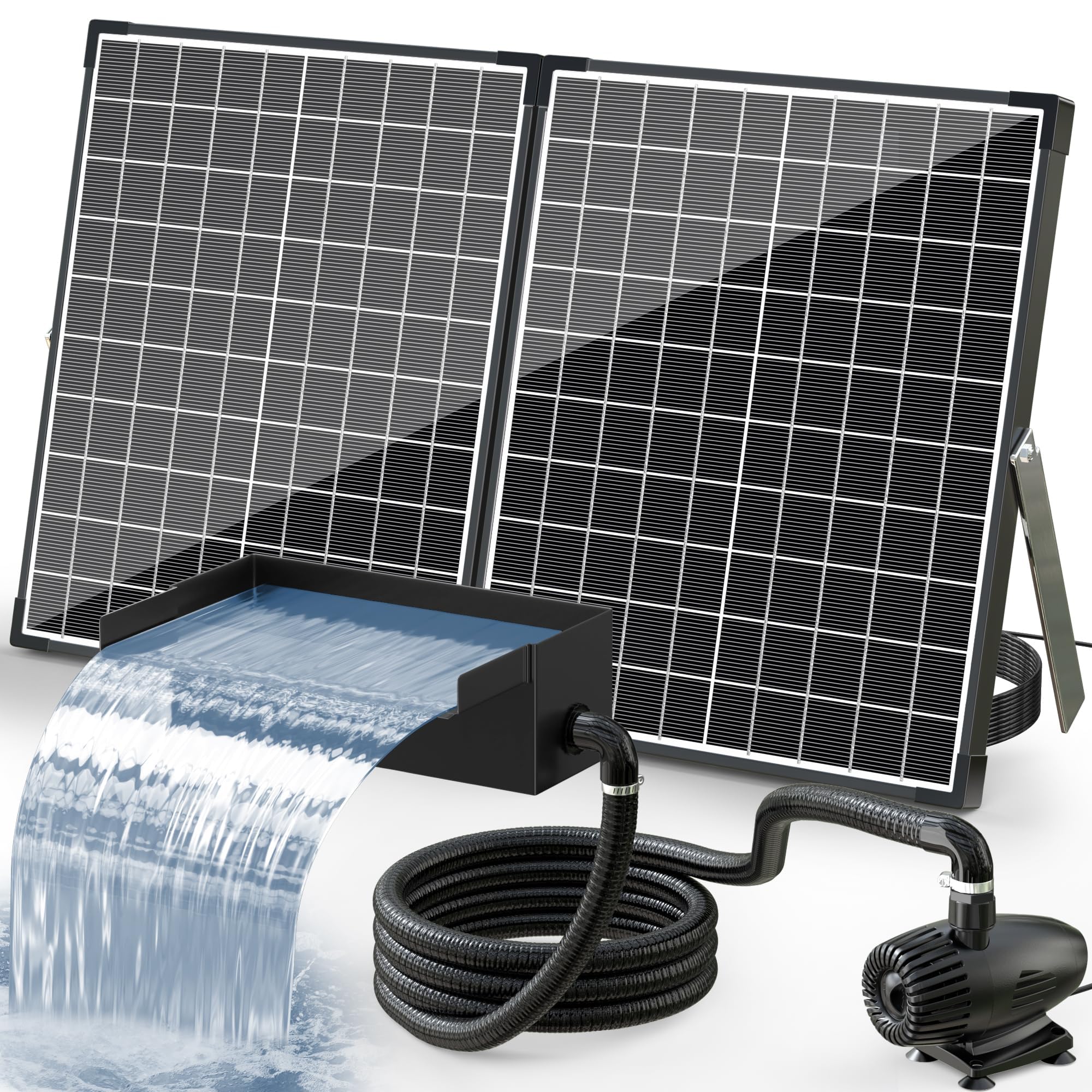 POPOSOAP 55W Solar Fountain Pump with Pond Waterfall Box, 304 Stainless ...