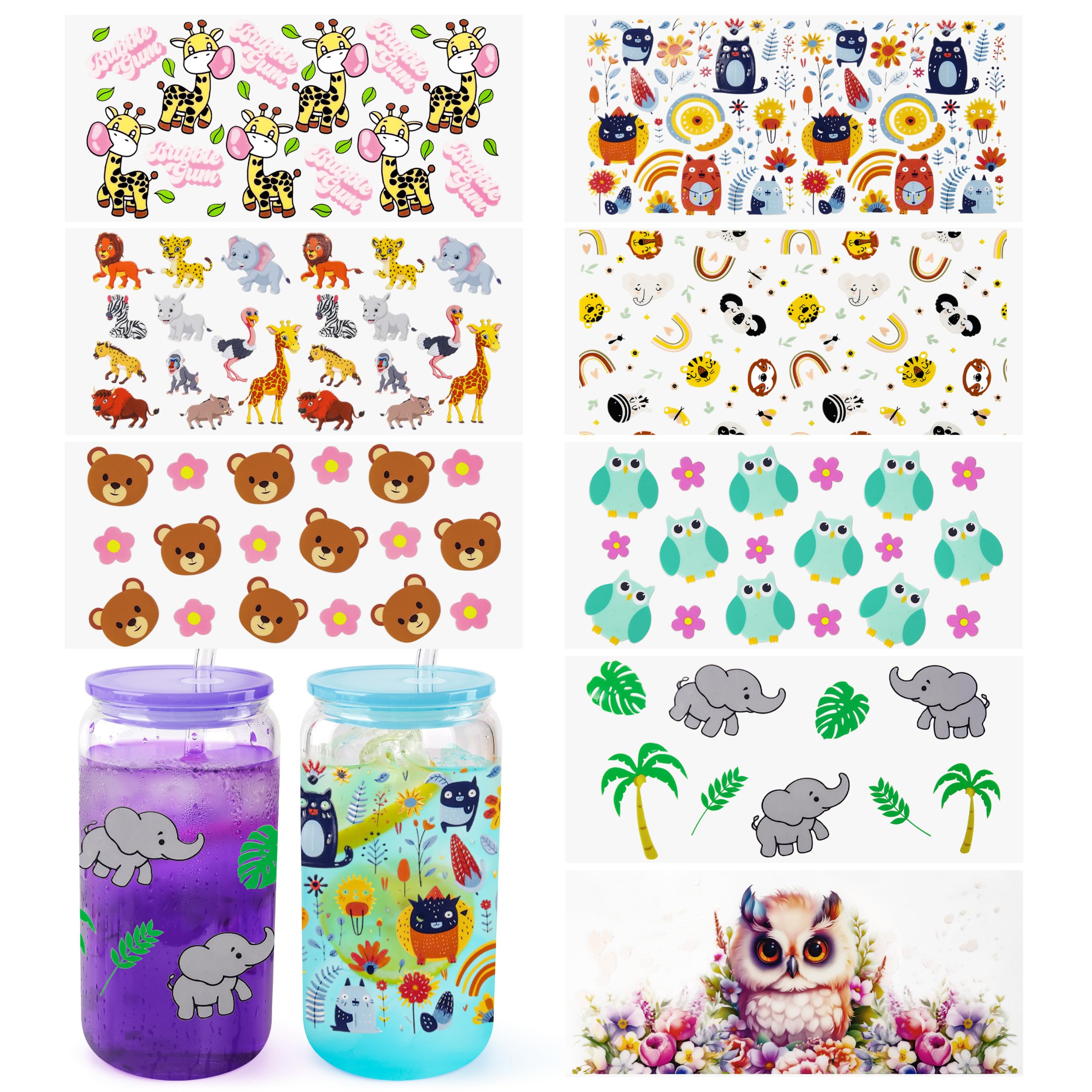 Joyclub 8 Sheet UV Dtf Cup Wraps for 16oz Glass Cups with Lids and ...