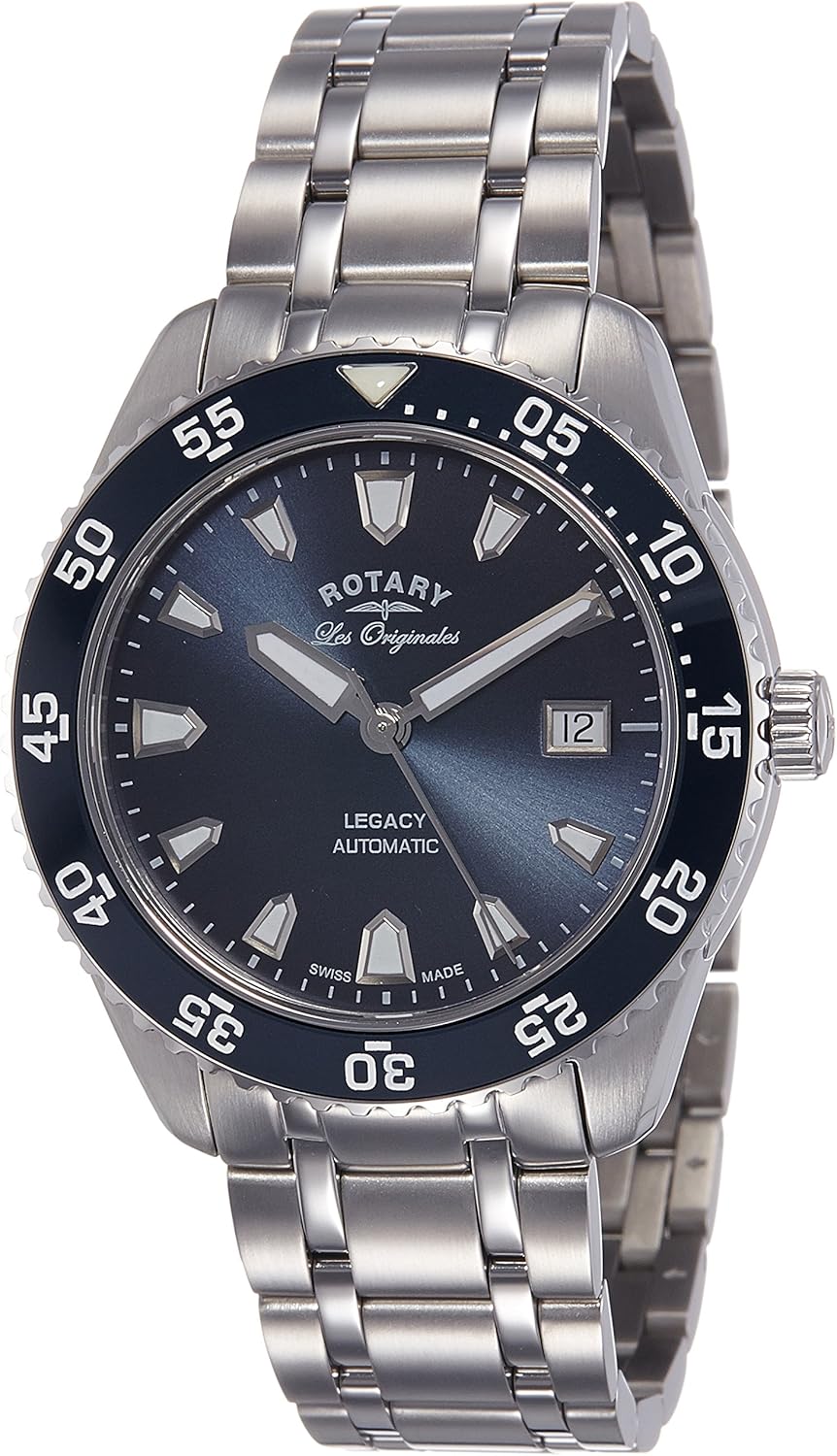 Rotary Men's Automatic Watch with Blue Dial Analogue Display and Silver ...