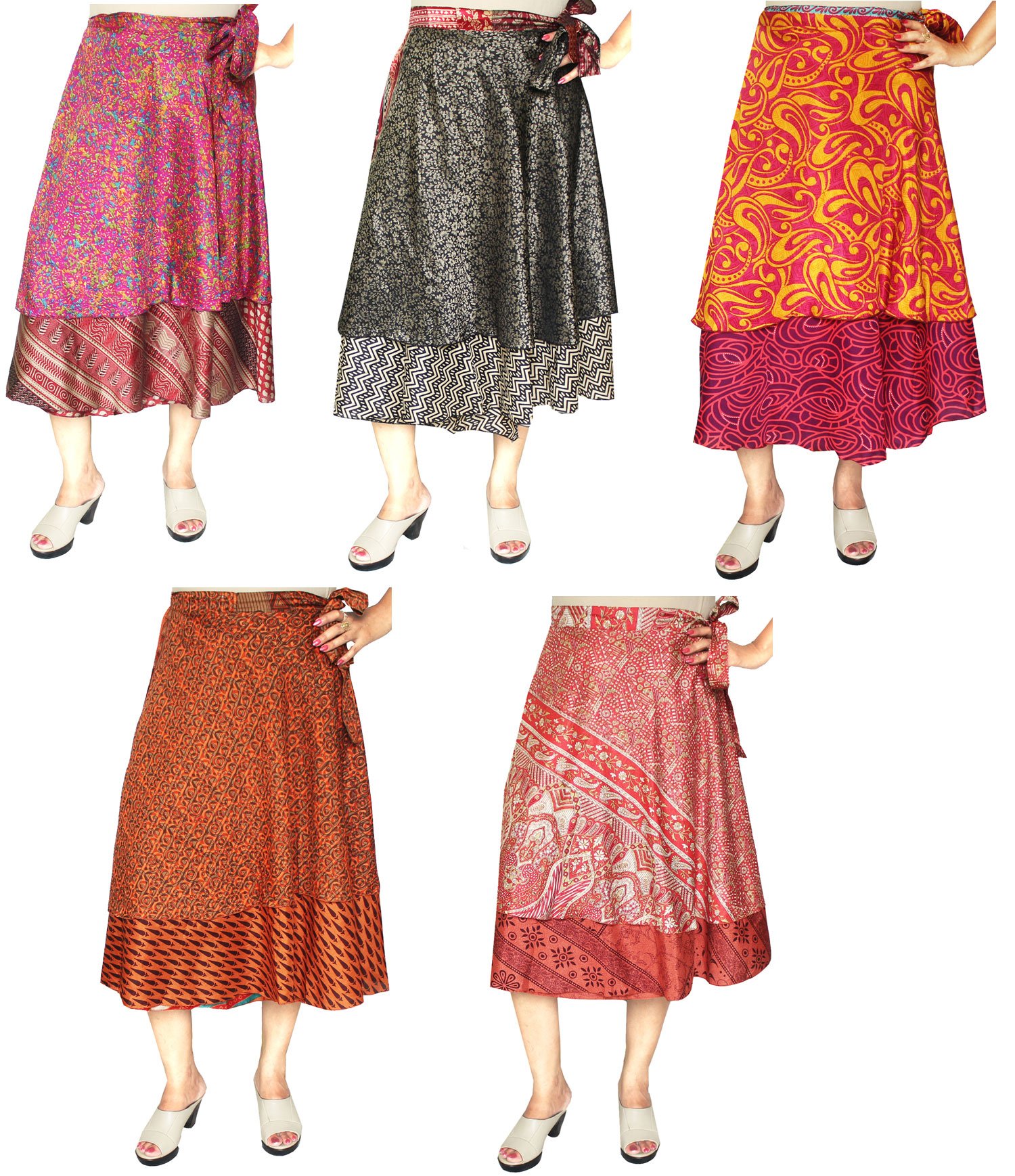 Maple Clothing Women's Indian Silk Sari Wrap Skirts Vintage Magic Long ...