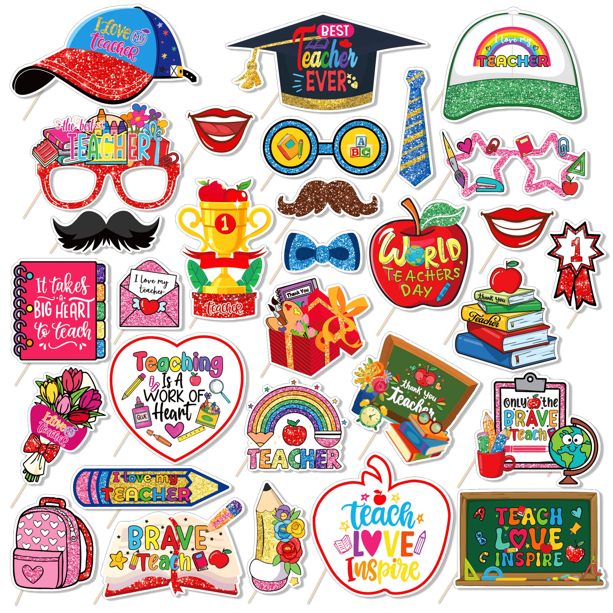 Mua 30-Piece Teacher Appreciation Photo Booth Props Set | Glitter ...