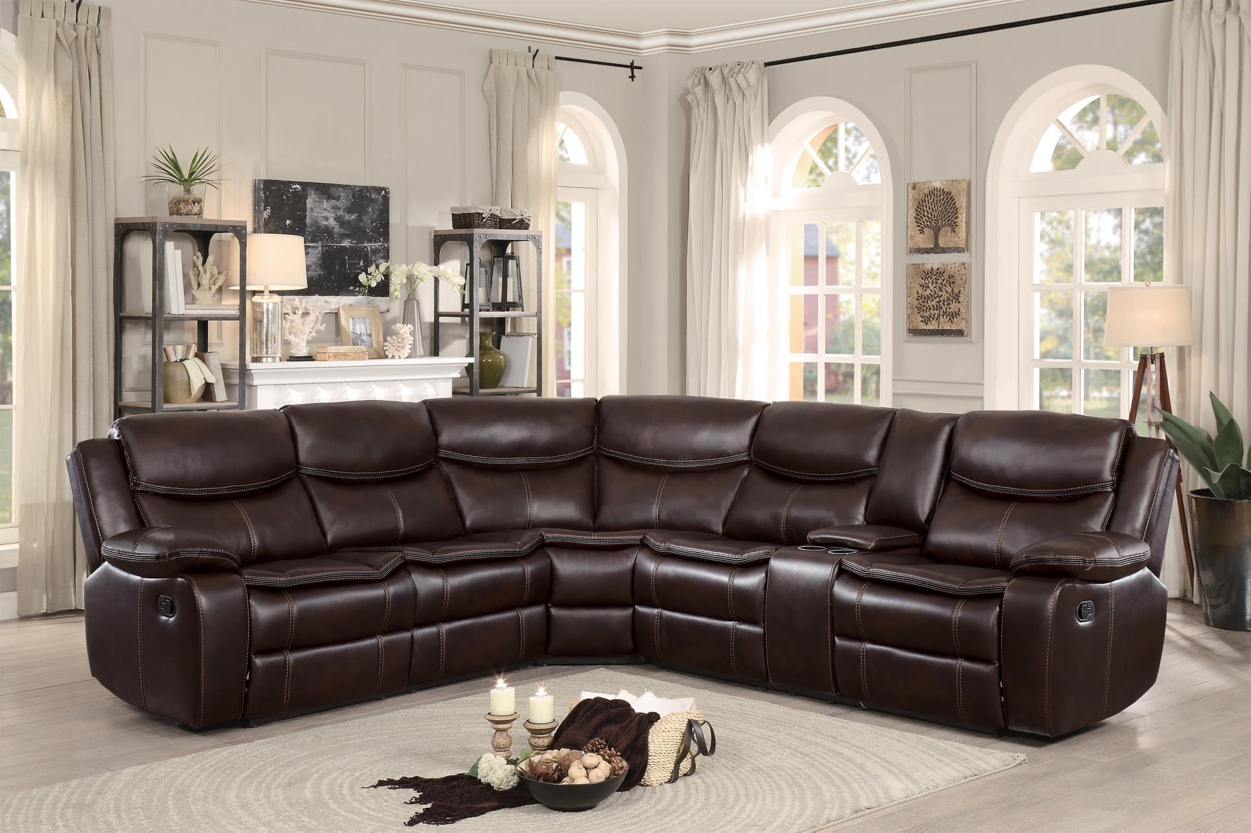 Homelegance 118 inch Manual Reclining Sectional Sofa, Brown