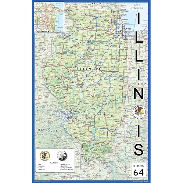 Laminated Map Large Map Of Illinois State With Roads Highways