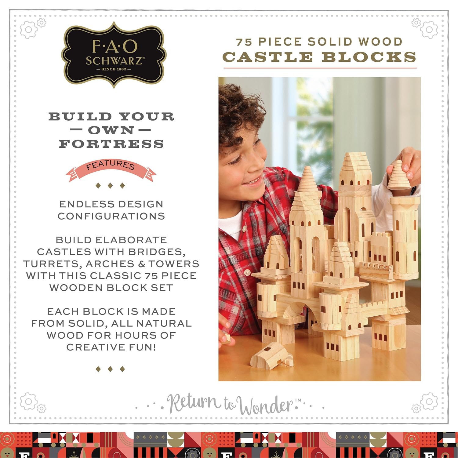 Building & Construction Toys Toddlers FAO Schwarz {75 Piece Set} Wooden ...